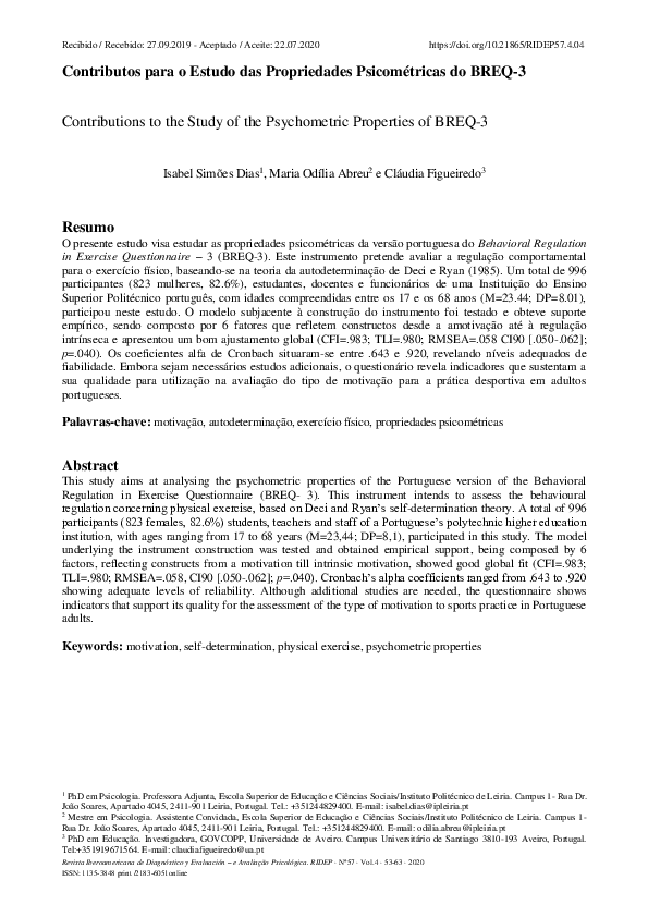 (PDF) Contributos para o Estudo das Propriedades Psicométricas do BREQ-3