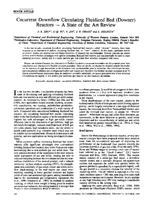 (PDF) Cocurrent downflow circulating fluidized bed (downer) reactors - A state of the art review