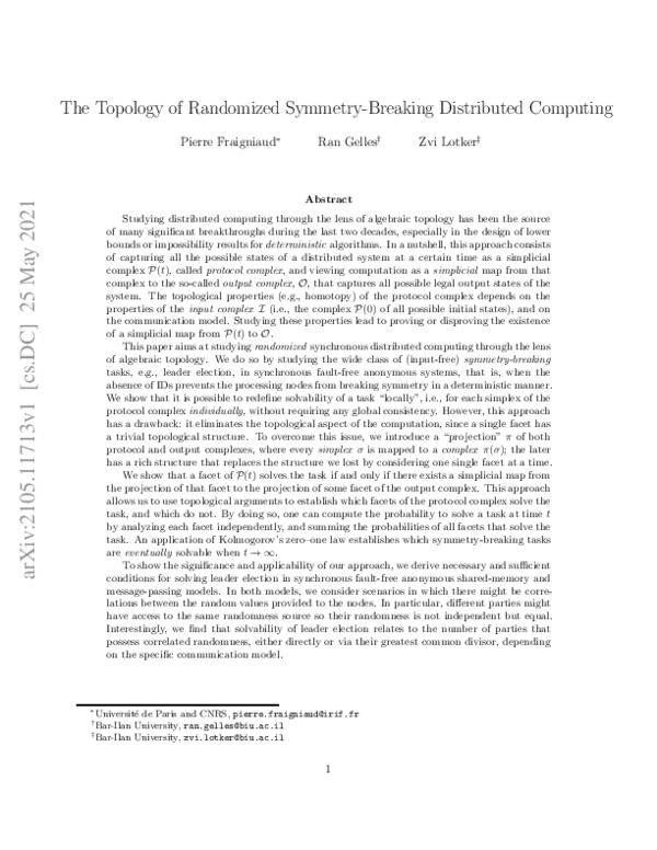 (PDF) The Topology of Randomized Symmetry-Breaking Distributed Computing | Zvi Lotker - Academia.edu