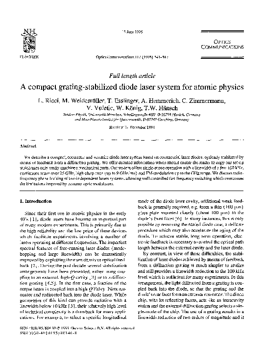 (PDF) A compact grating-stabilized diode laser system for atomic physics