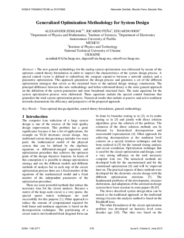 (PDF) Generalized optimization methodology for system design | eduardo ...