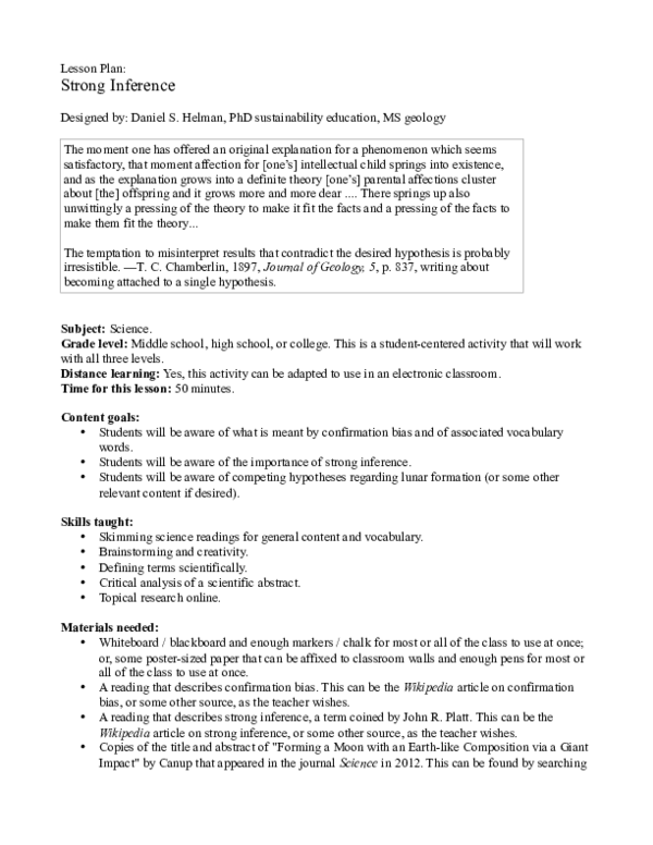 (PDF) Lesson Plan: Strong Inference