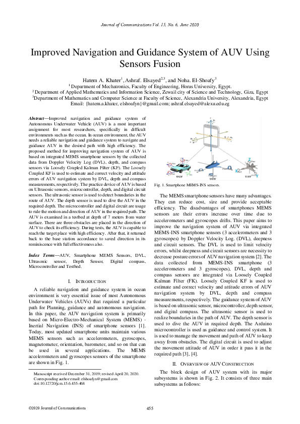 Pdf Improved Navigation And Guidance System Of Auv Using Sensors Fusion 