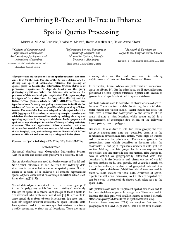 (PDF) Combining R-Tree and B-Tree to Enhance Spatial Queries Processing