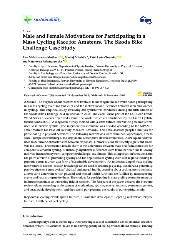 (PDF) Male and Female Motivations for Participating in a Mass Cycling ...