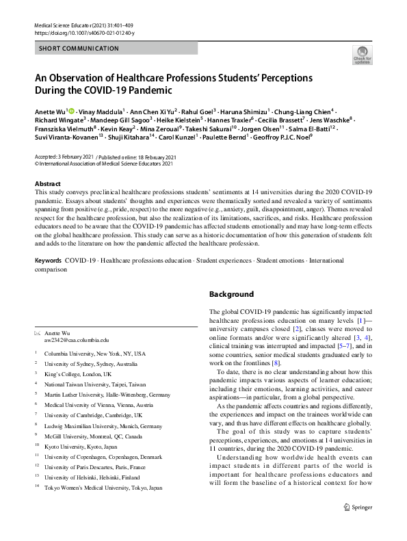 (PDF) An Observation of Healthcare Professions Students’ Perceptions ...