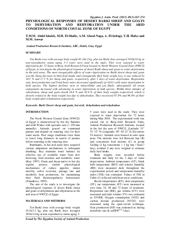 (PDF) Physiological Responses of Desert Barki Sheep and Goats to ...
