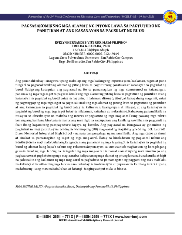 (PDF) Pagsasakomiksng Mga Alamat NG Pitong Lawa Sa Pagtuturong Panitikanat Ang Kasanayansa ...