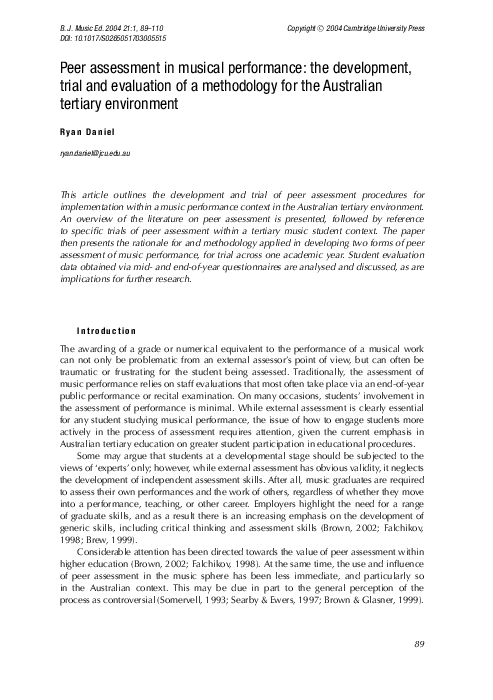 (PDF) Peer assessment in musical performance: the development, trial ...