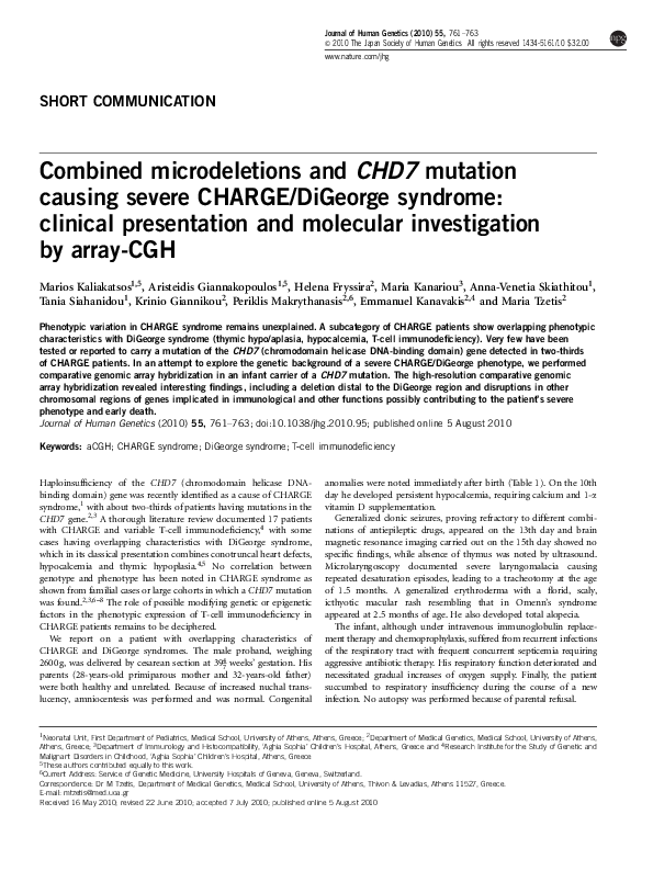 (PDF) Combined microdeletions and CHD7 mutation causing severe CHARGE ...