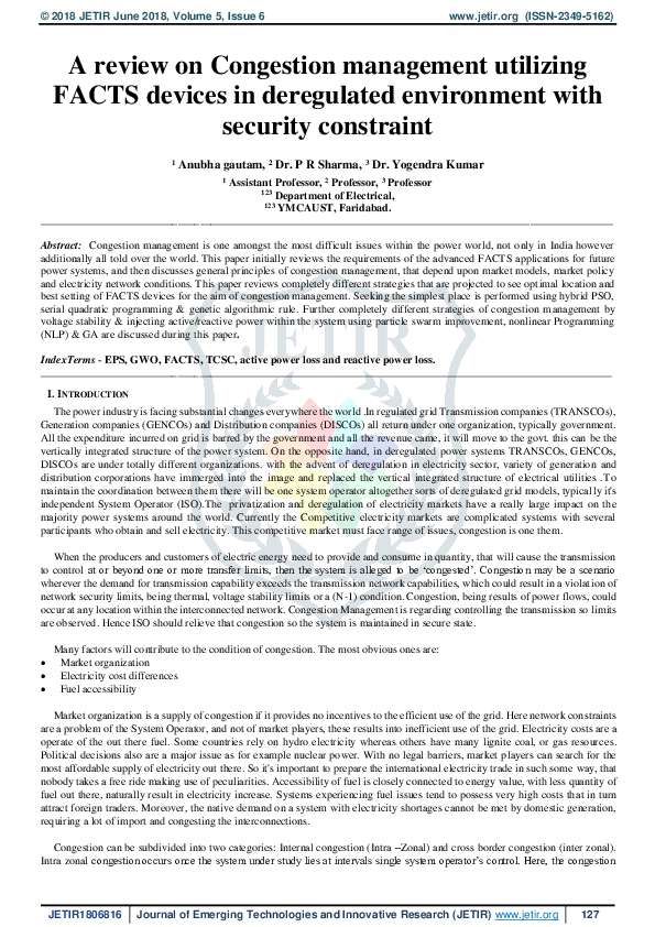 (PDF) A review on Congestion management utilizing FACTS devices in ...