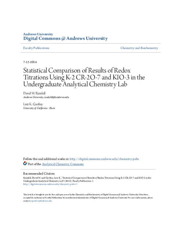 (PDF) Statistical Comparison of Results of Redox Titrations Using K-2 ...