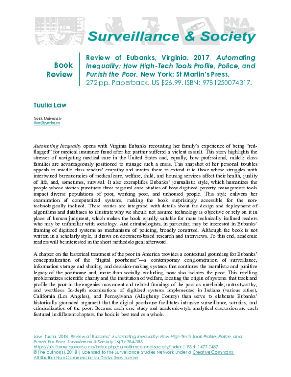 (PDF) Review of Eubanks' Automating Inequality: How High-Tech Tools ...
