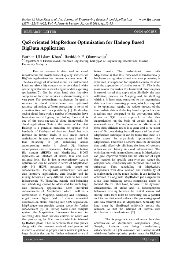 (PDF) QoS oriented mapReduce optimization for hadoop based bigData application