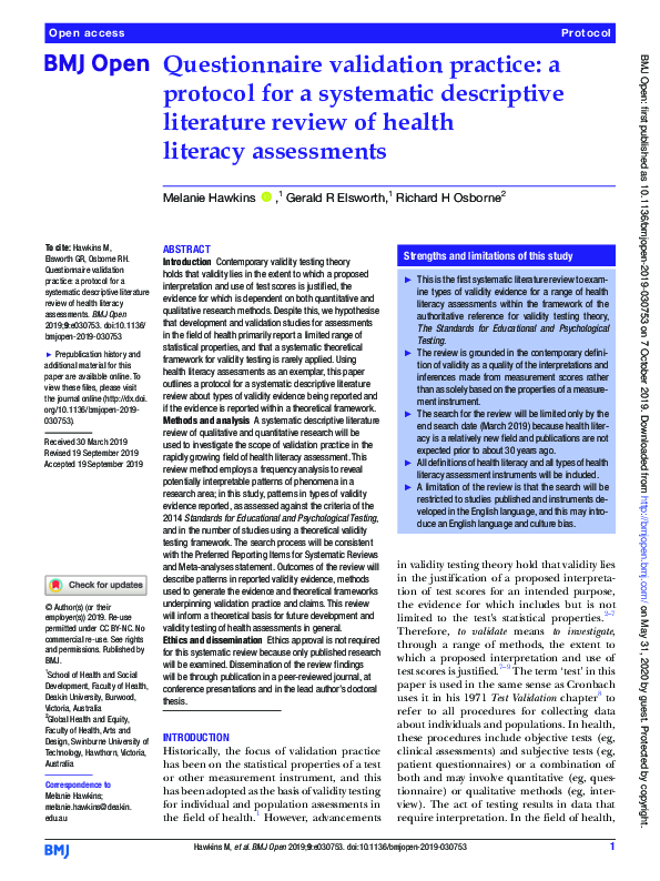 (PDF) Questionnaire validation practice: a protocol for a systematic ...