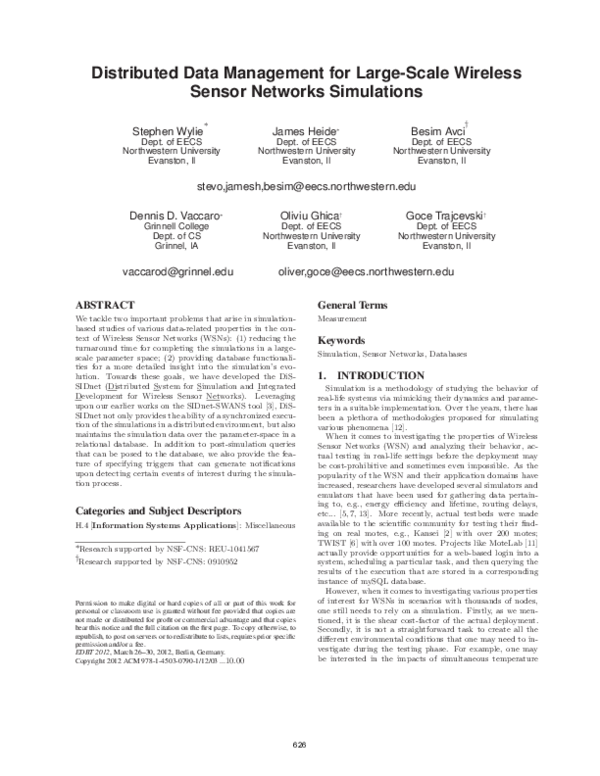 Pdf Distributed Data Management For Large Scale Wireless Sensor Networks Simulations Stephen