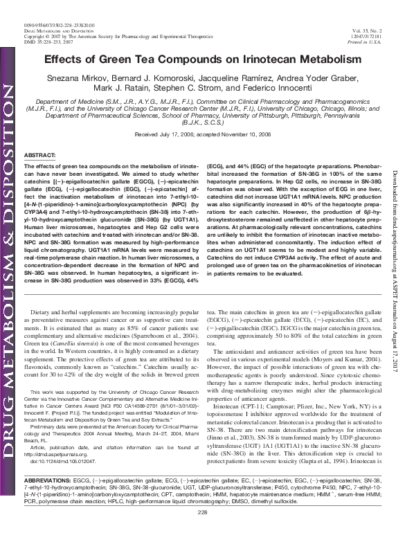 (PDF) Effects of Green Tea Compounds on Irinotecan Metabolism | Andrea ...