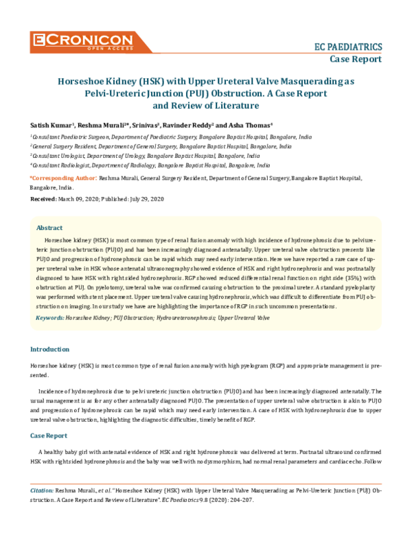 (PDF) Horseshoe Kidney (HSK) with Upper Ureteral Valve Masquerading ...
