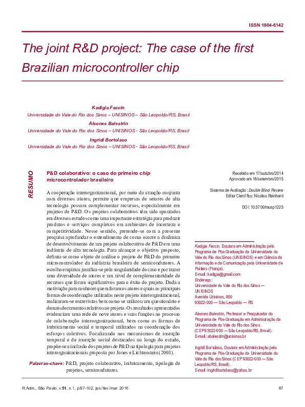 (PDF) The joint R&D project: The case of the first Brazilian ...