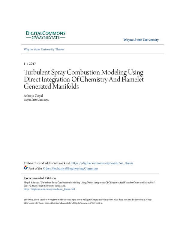 (PDF) Turbulent Spray Combustion Modeling Using Direct Integration Of Chemistry And Flamelet ...