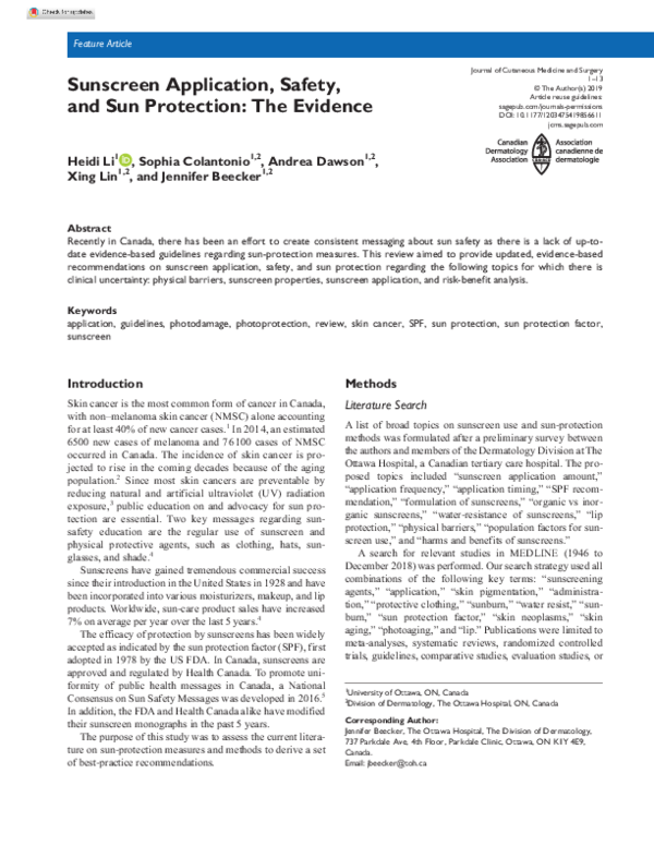 (PDF) Sunscreen Application, Safety, and Sun Protection: The Evidence