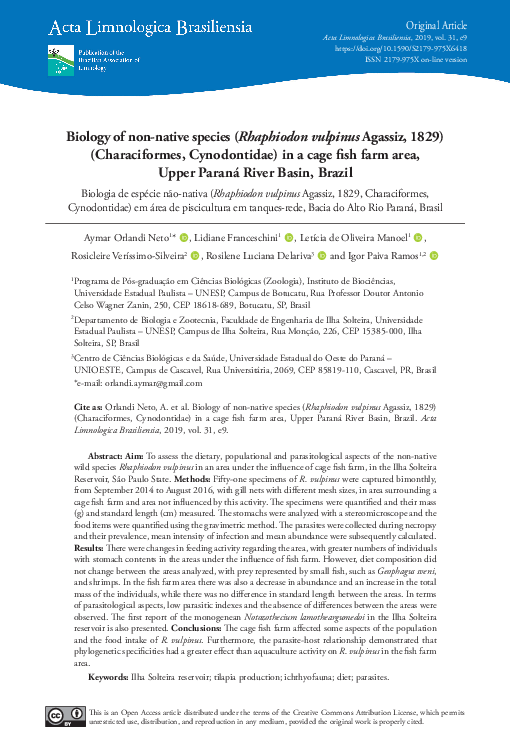 (PDF) Biology of non-native species (Rhaphiodon vulpinus Agassiz, 1829 ...