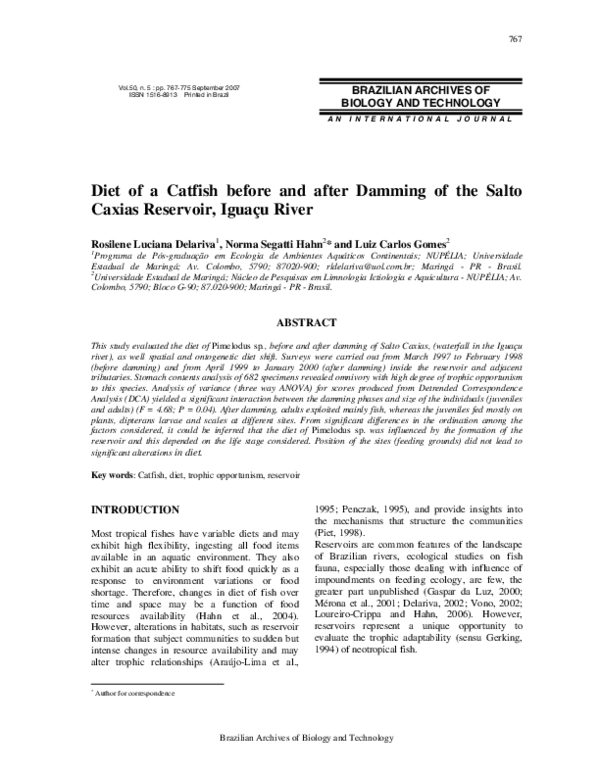 (PDF) Diet of a catfish before and after damming of the salto caxias ...