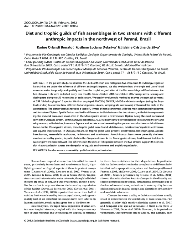 (PDF) Diet and trophic guilds of fish assemblages in two streams with ...