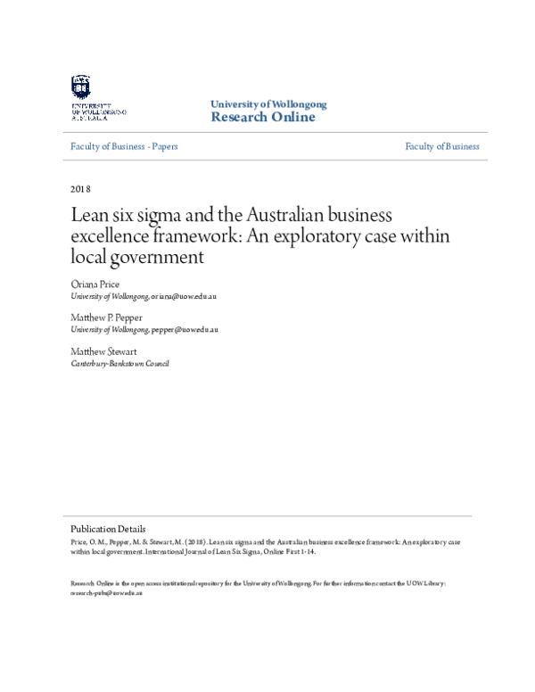 (PDF) Lean Six Sigma and the Australian business excellence framework