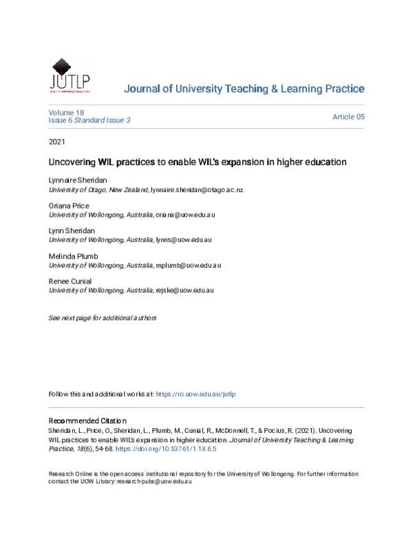 (PDF) Uncovering WIL practices to enable WIL's expansion in higher ...