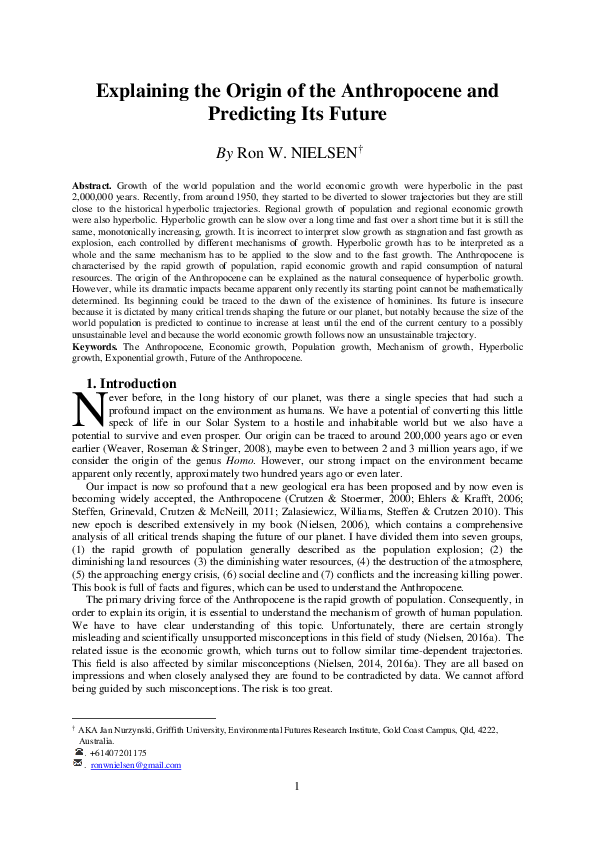 (PDF) Explaining the Origin of the Anthropocene and Predicting Its Future