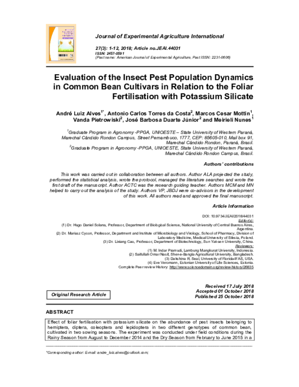 (PDF) Evaluation of the Insect Pest Population Dynamics in Common Bean ...