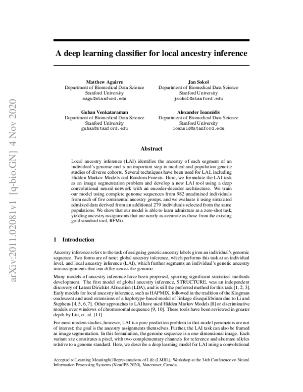 (PDF) A deep learning classifier for local ancestry inference