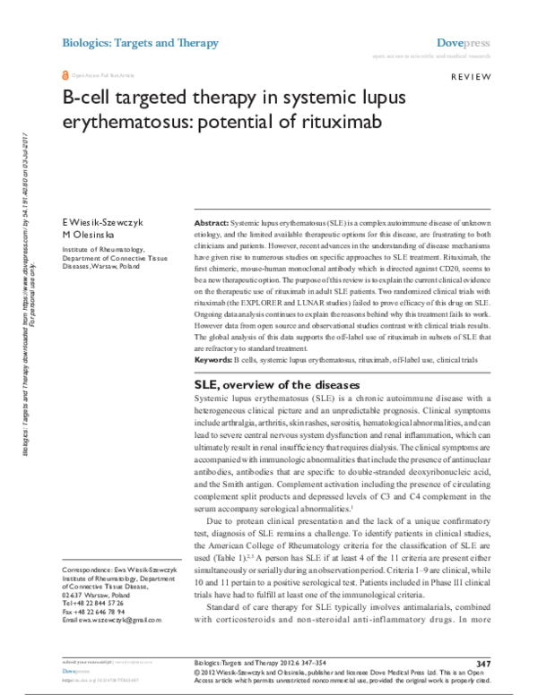 (PDF) B-cell targeted therapy in systemic lupus erythematosus ...