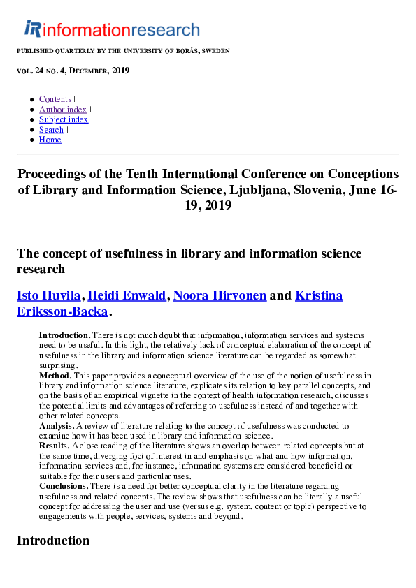 (PDF) The concept of usefulness in library and information science research