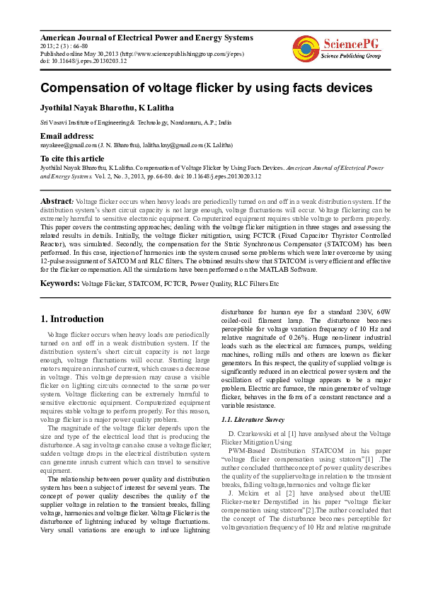 (PDF) Compensation of Voltage Flicker by Using Facts Devices