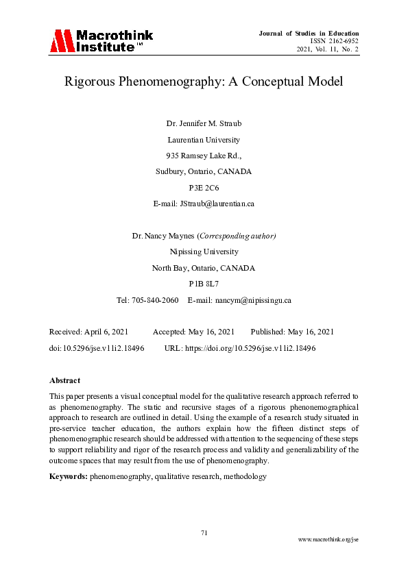 (PDF) Rigorous Phenomenography: A Conceptual Model