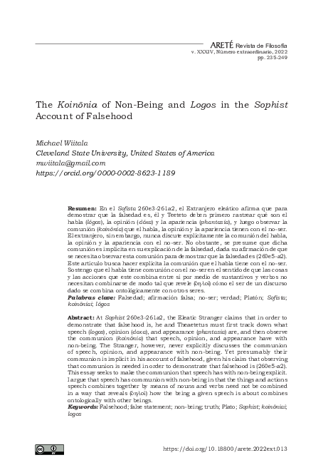 (PDF) The Koinōnia of Non-Being and Logos in the Sophist Account of ...