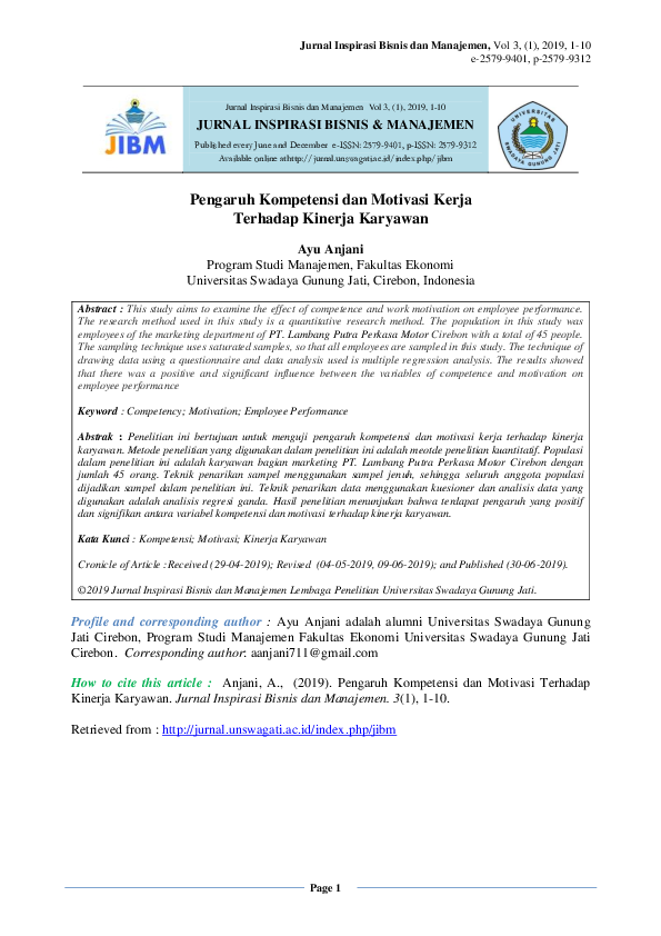 (PDF) Pengaruh Kompetensi dan Motivasi Kerja Terhadap Kinerja Karyawan | Ayu Anjani - Academia.edu