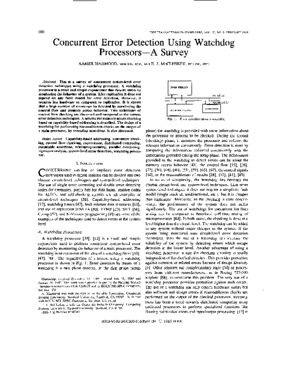 (PDF) Concurrent error detection using watchdog processors-a survey