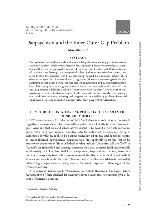 (PDF) Panpsychism and the Inner-Outer Gap Problem