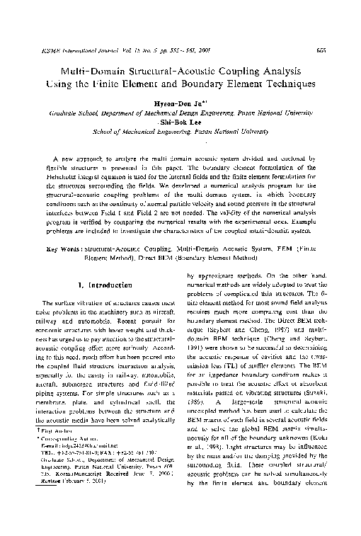 Pdf Multi Domain Structural Acoustic Coupling Analysis Using The