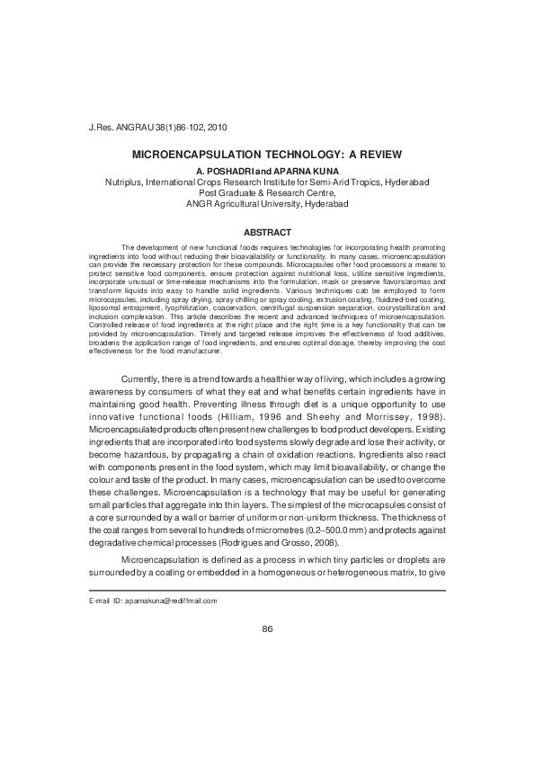 (PDF) Microencapsulation Technology: A Review