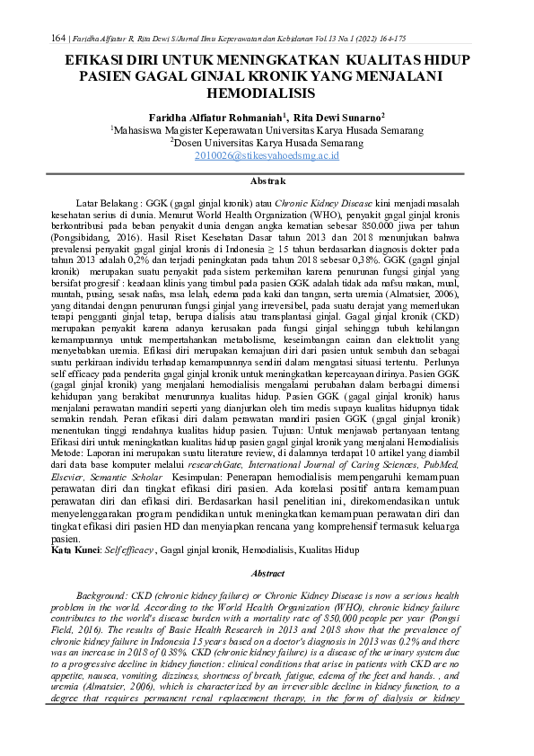 (PDF) Efikasi Diri Untuk Meningkatkan Kualitas Hidup Pasien Gagal Ginjal Kronik Yang Menjalani ...