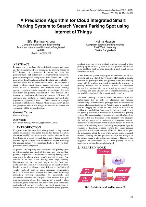 (PDF) A Prediction Algorithm for Cloud Integrated Smart Parking System ...