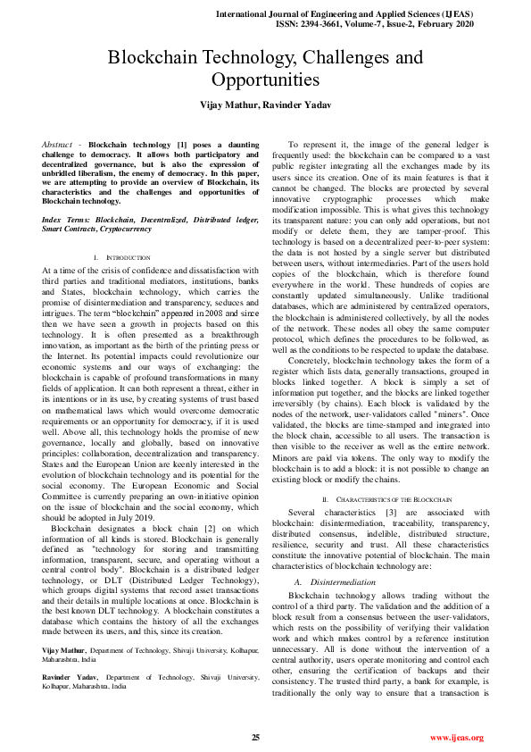 (PDF) Blockchain Technology, Challenges and Opportunities