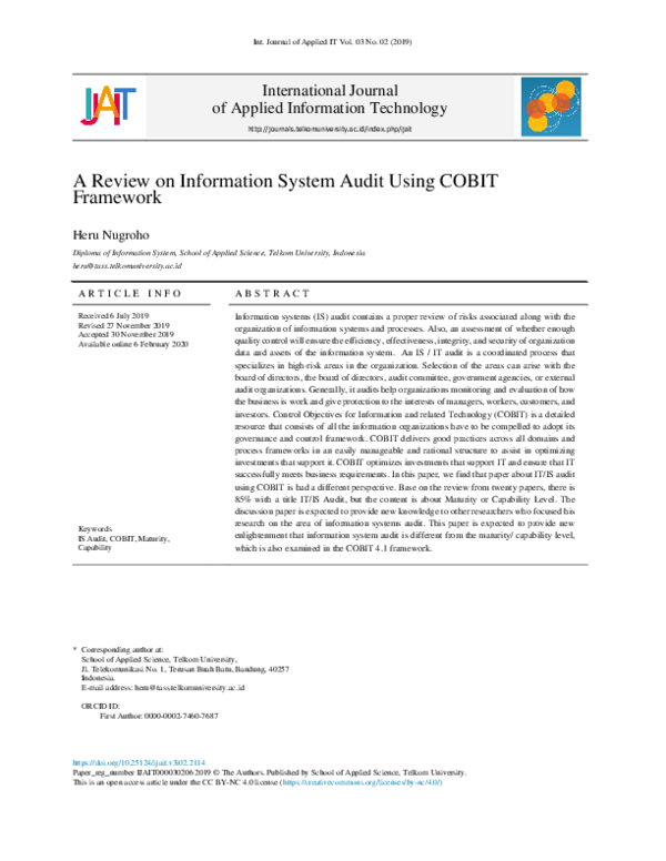 (PDF) A Review on Information System Audit Using COBIT Framework
