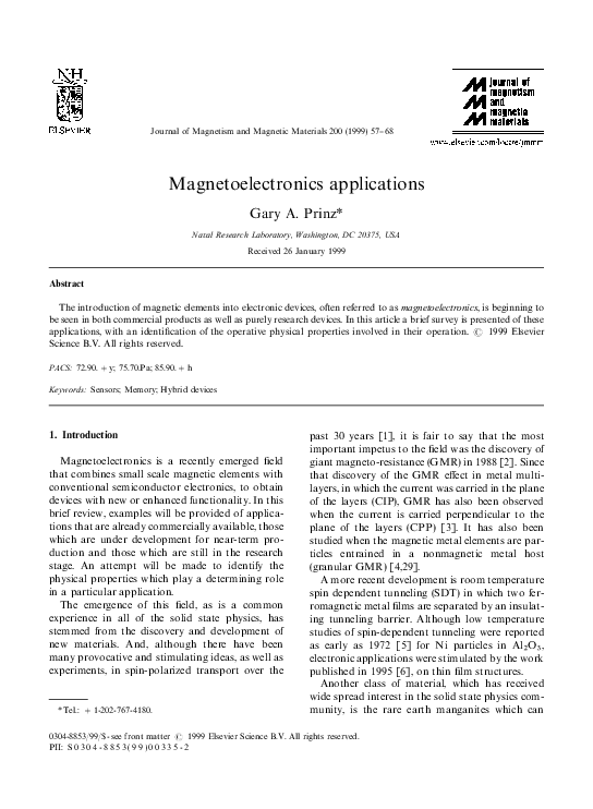 (PDF) Magnetoelectronics applications