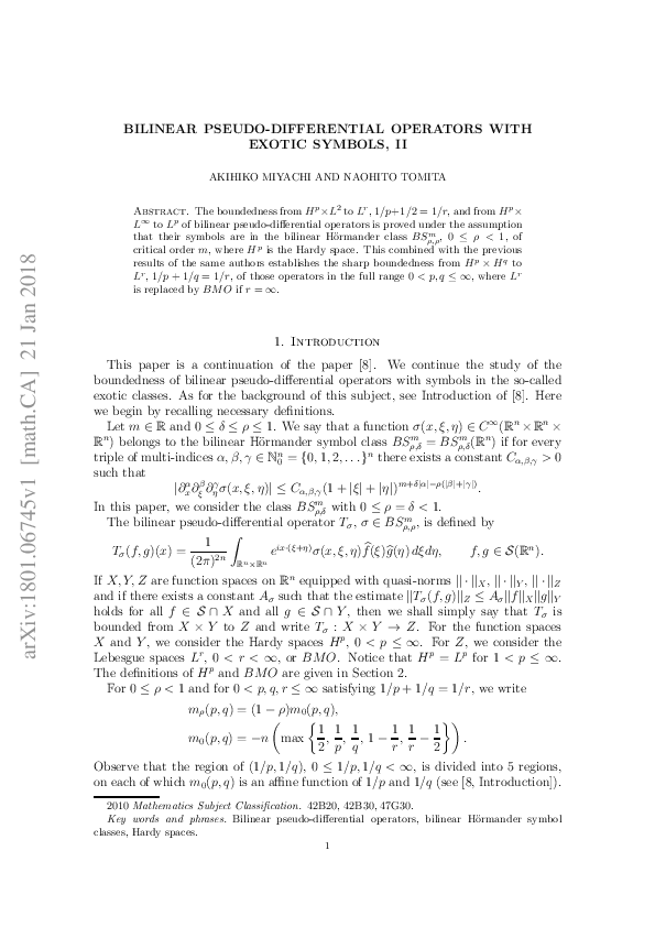 Pdf Bilinear Pseudo Differential Operators With Exotic Symbols Ii