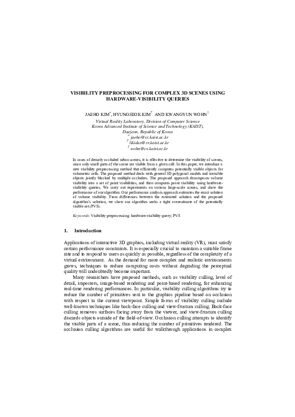 (PDF) Visibility Preprocessing for Complex 3D Scenes Using Hardware-Visibility Queries